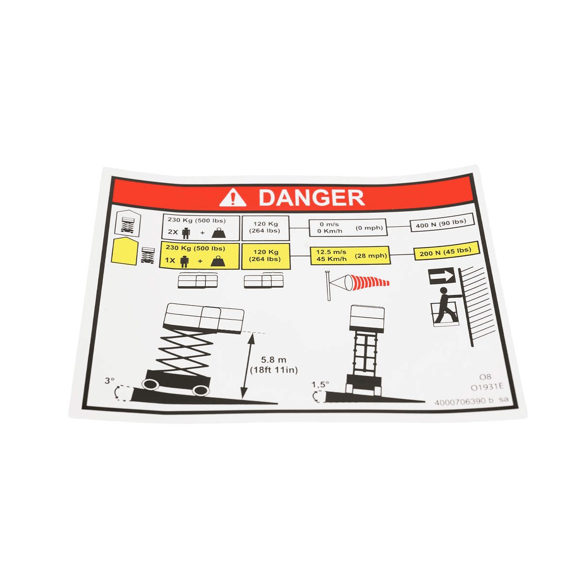 Haulotte Load Height Decal 4000706390 | Haulotte Parts Catalog ...